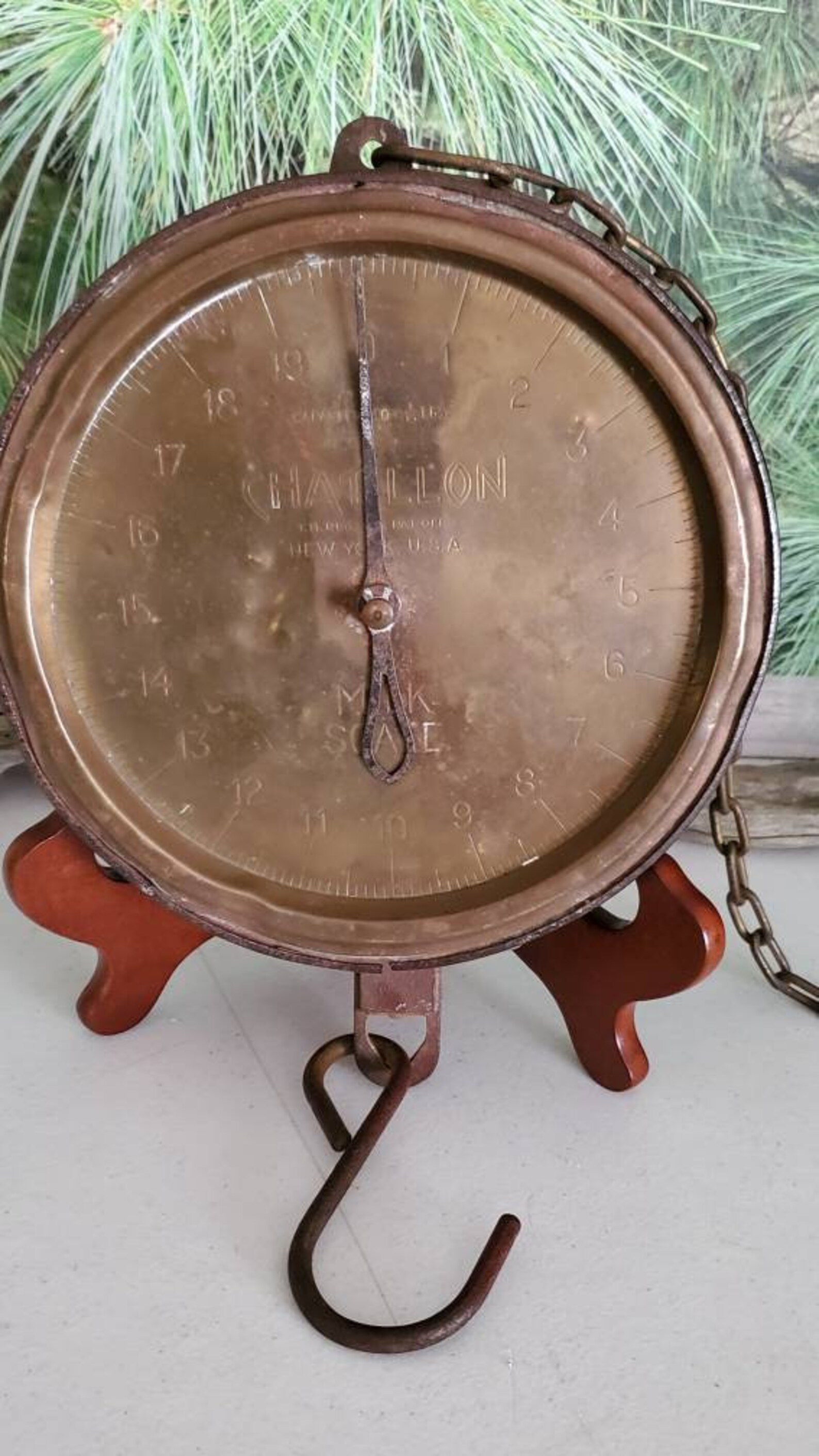 1920s Hanging Brass Face Milk Scale Chatillon 40 Lbs. X 1/10 Lbs ...