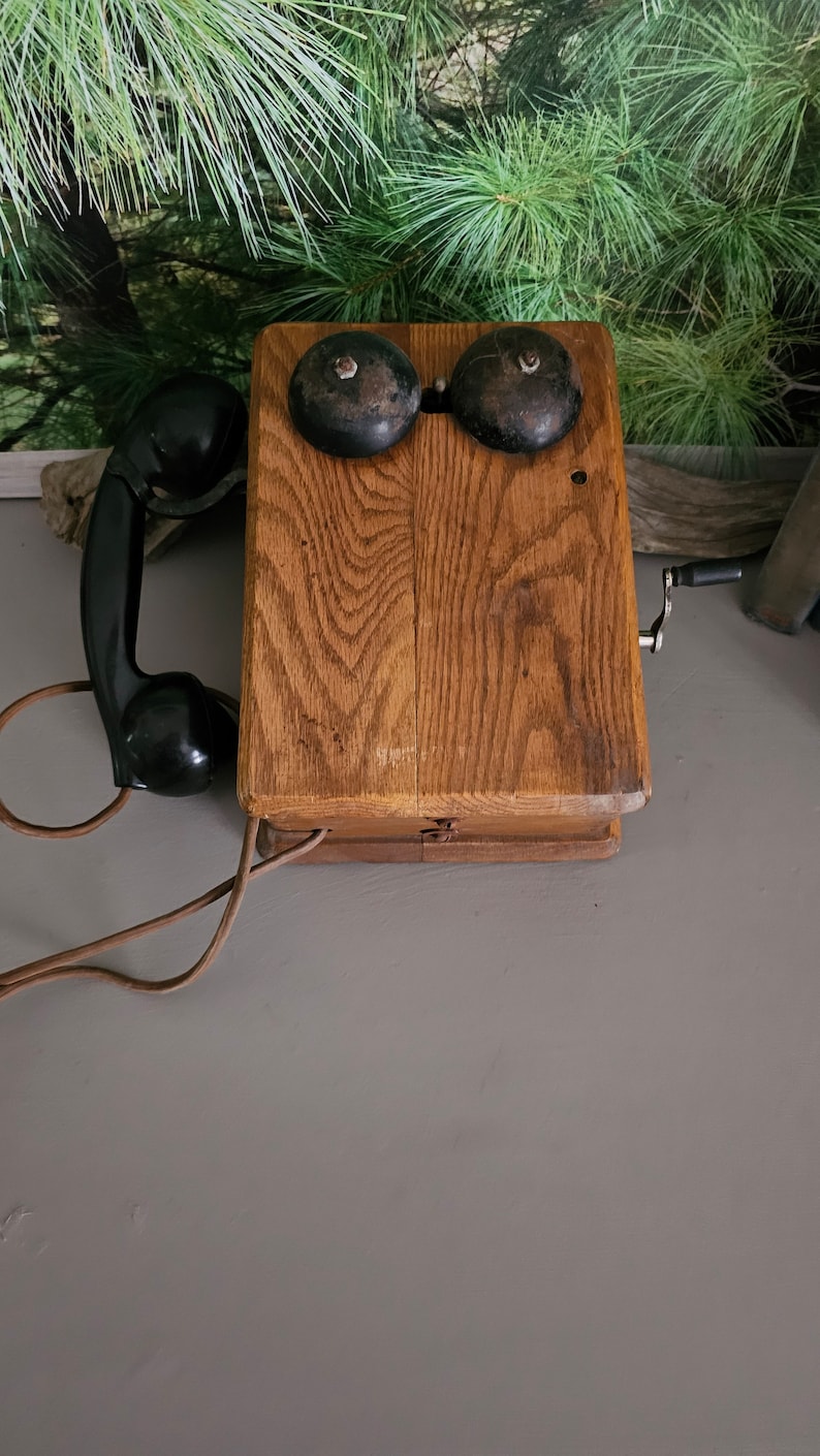 1900s Oak Hand Crank Wall Phone Dean Electric Company Dovetail Joints ...