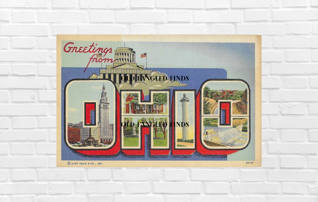 Digital Download Big Letters Greetings From OHIO Curt Teich Linen ...