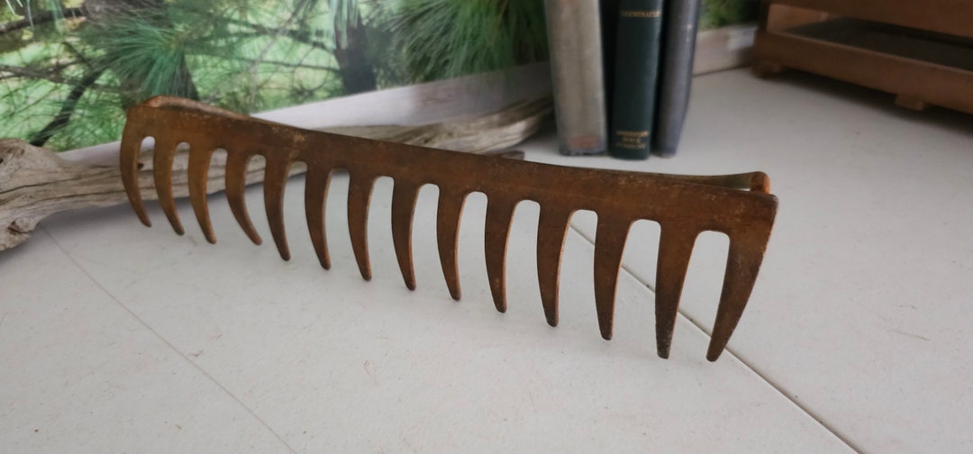 Primitive 14 Tine Cast Iron Rake Head Rough Rusty Farmhouse Tool Rustic ...