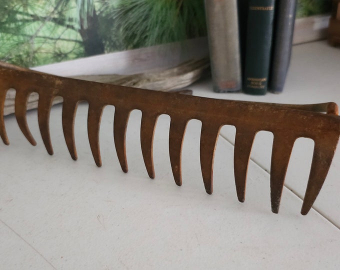 Primitive 14 Tine Cast Iron Rake Head Rough Rusty Farmhouse Tool Rustic ...