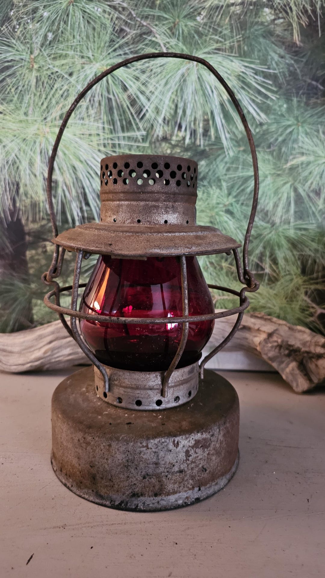 Antique Handlan Metal Lantern With Red Globe St. Louis, USA Railroad ...