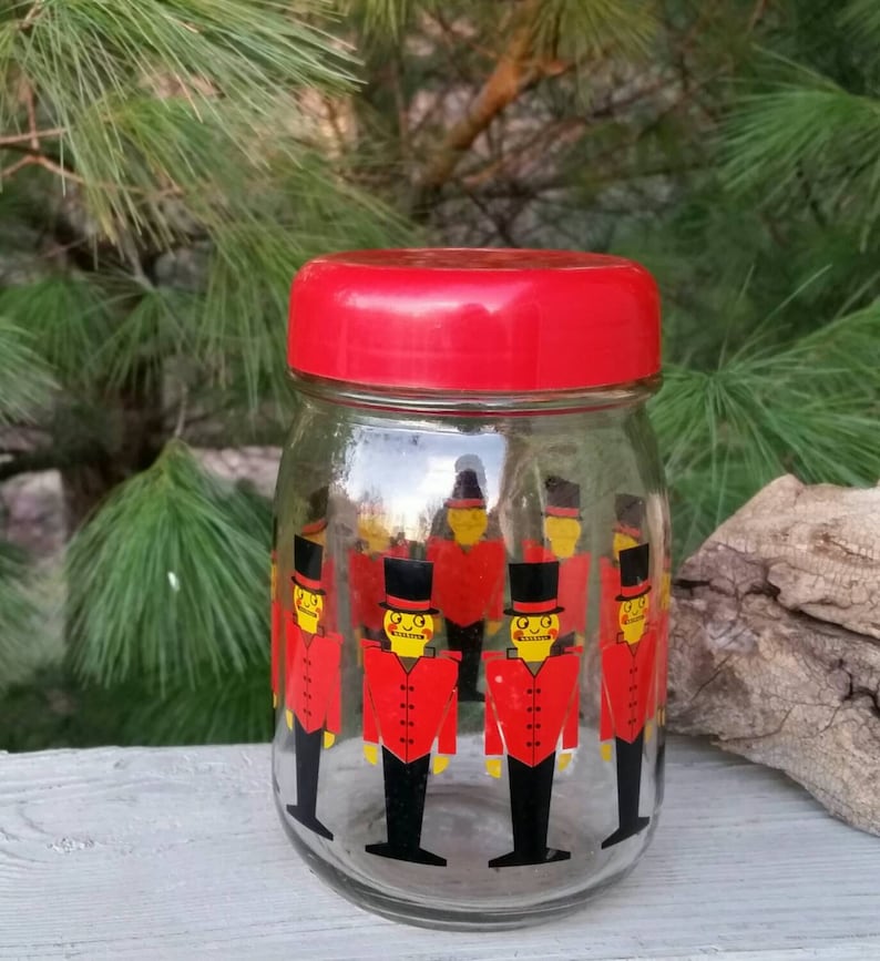 Toy Soldiers Glass Jar With Red Plastic Lid / Vintage Storage - Etsy