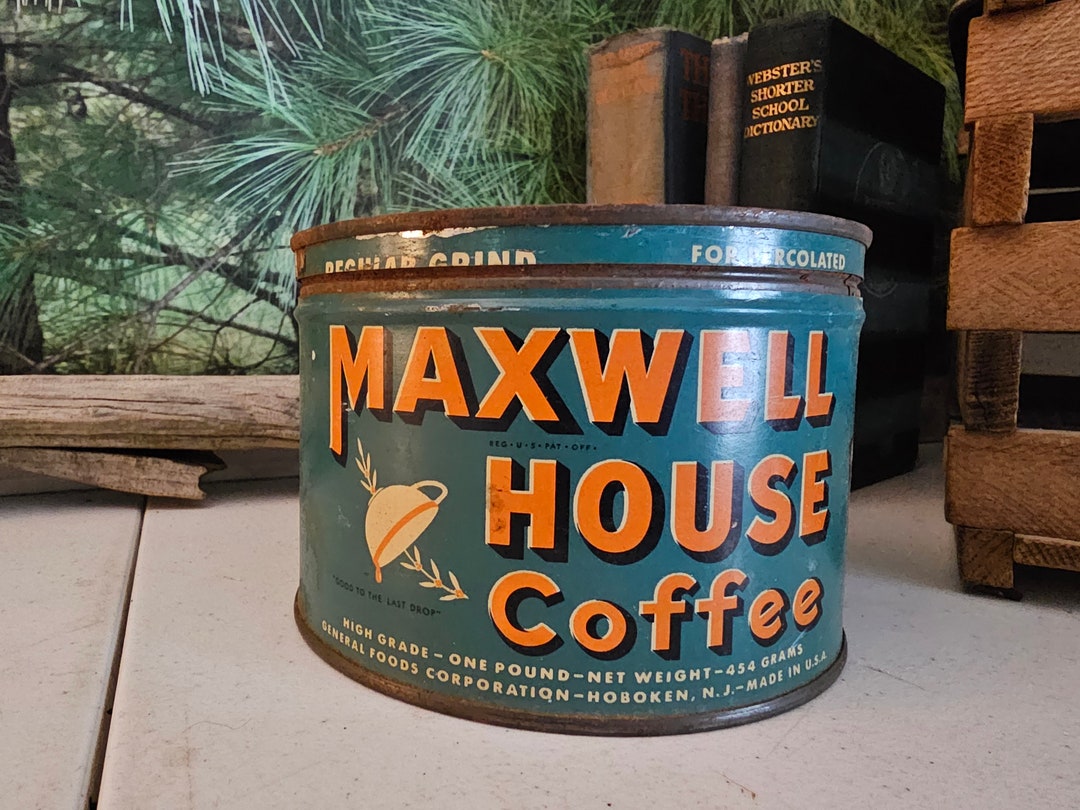 1940's Maxwell House Coffee Can With Lid Blue, White, & Orange Small ...