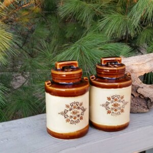 Brown and Beige Floral Crock Salt & Pepper Shakers Vintage Kitchen - Etsy