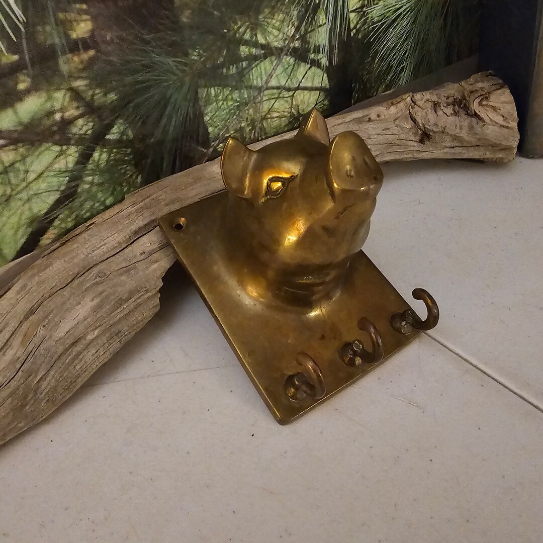 Brass Pig Head Apron Hook With 3 Brass Hooks Apron Hanger - Wall Mount ...