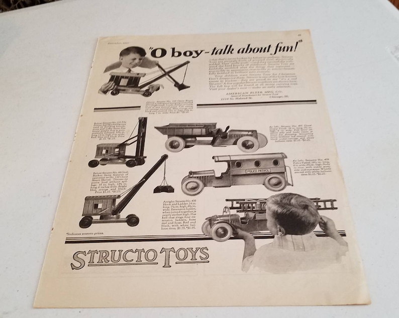 1927 Oh Boy Structo Toys Junior Home Magazine Ad Vintage Toy | Etsy
