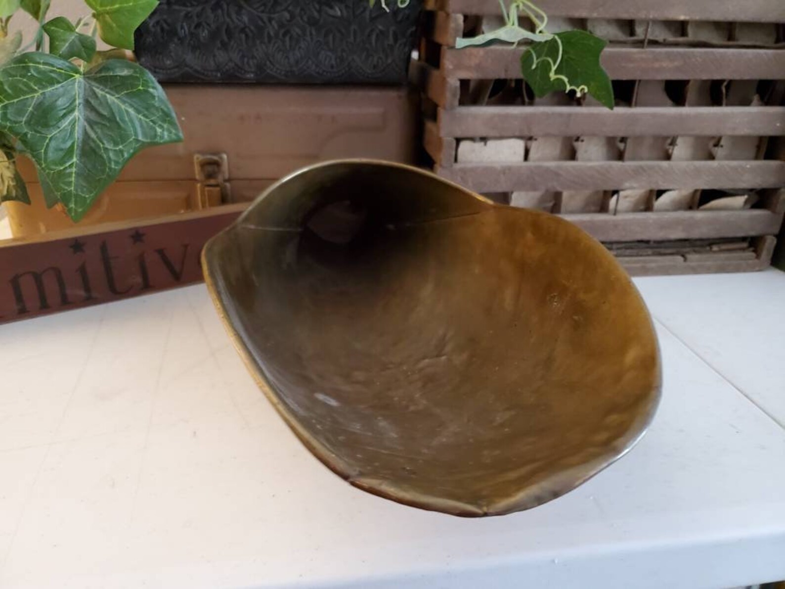 Brass Hanging Scale Pan Distressed Brass Funnel Nail Hopper Scoop Scale ...