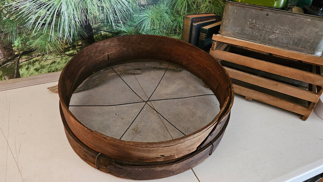 Round Antique Bentwood Grain Sieve Wood & 4 Cross Wires Farmhouse ...