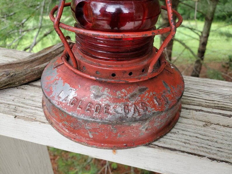 Antique Handlan Red Metal Lantern With Red Globe / Laclede Gas - Etsy