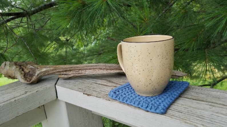 Set of 4 Steel Blue Cotton/nylon Crochet Coasters / Handmade Home ...