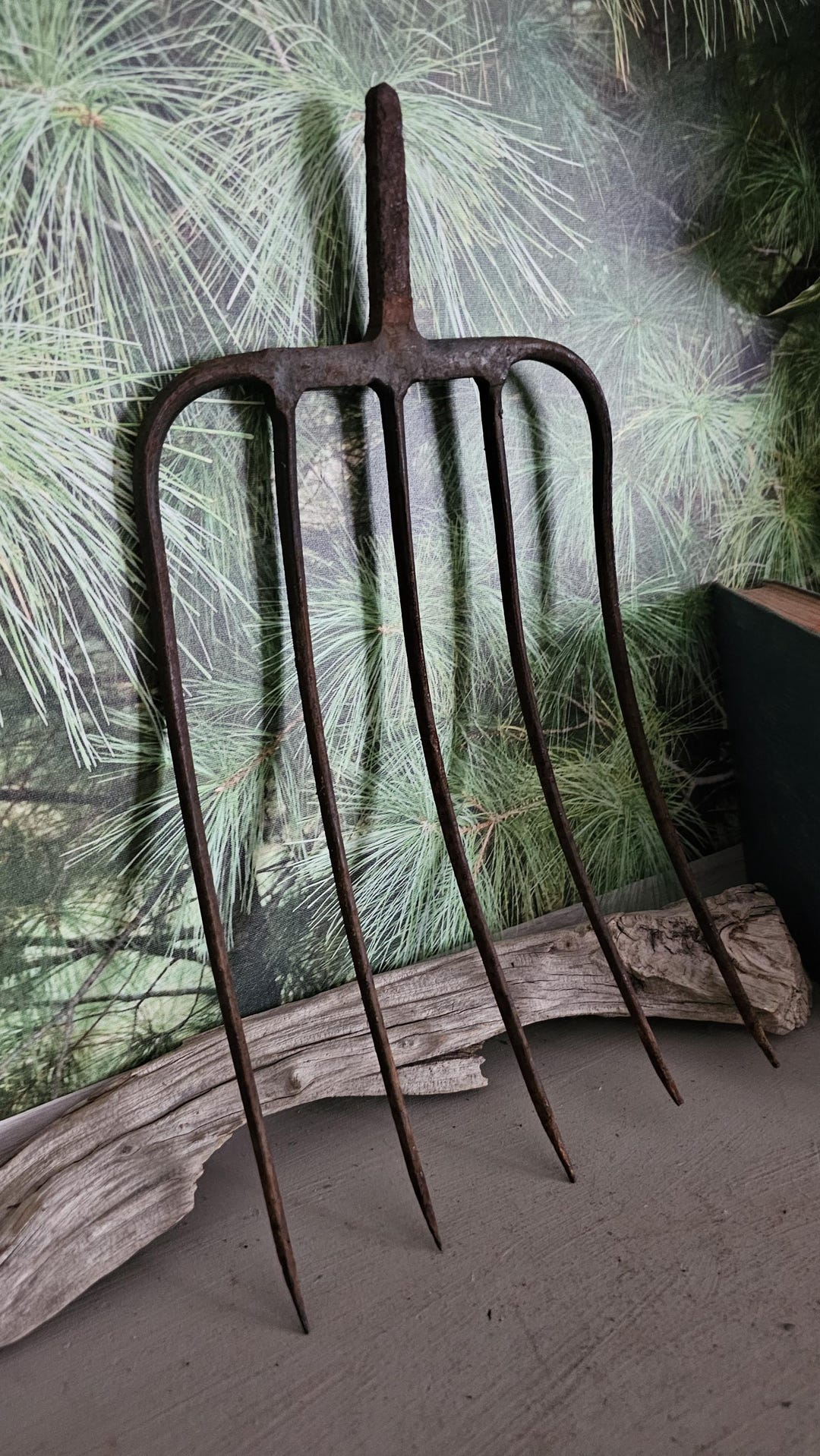 Rusty 5 Tine Pitchfork Head Cast Iron Distressed Farmhouse Tool Marked ...
