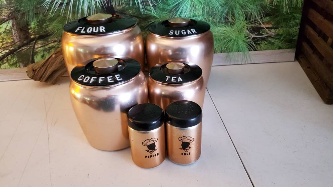 6 Piece MCM Canisters Kromex Pink Spun Aluminum Set of 4 Canisters ...