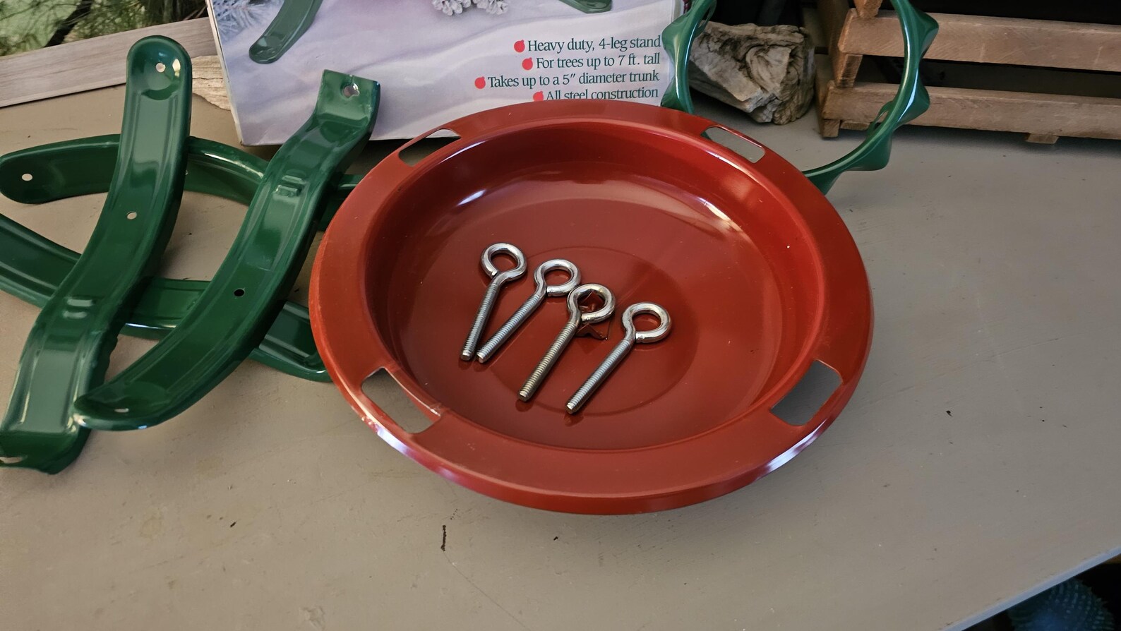 Green Red Steel Real Christmas Tree Stand 4 Legs: Vintage Holiday Tree ...