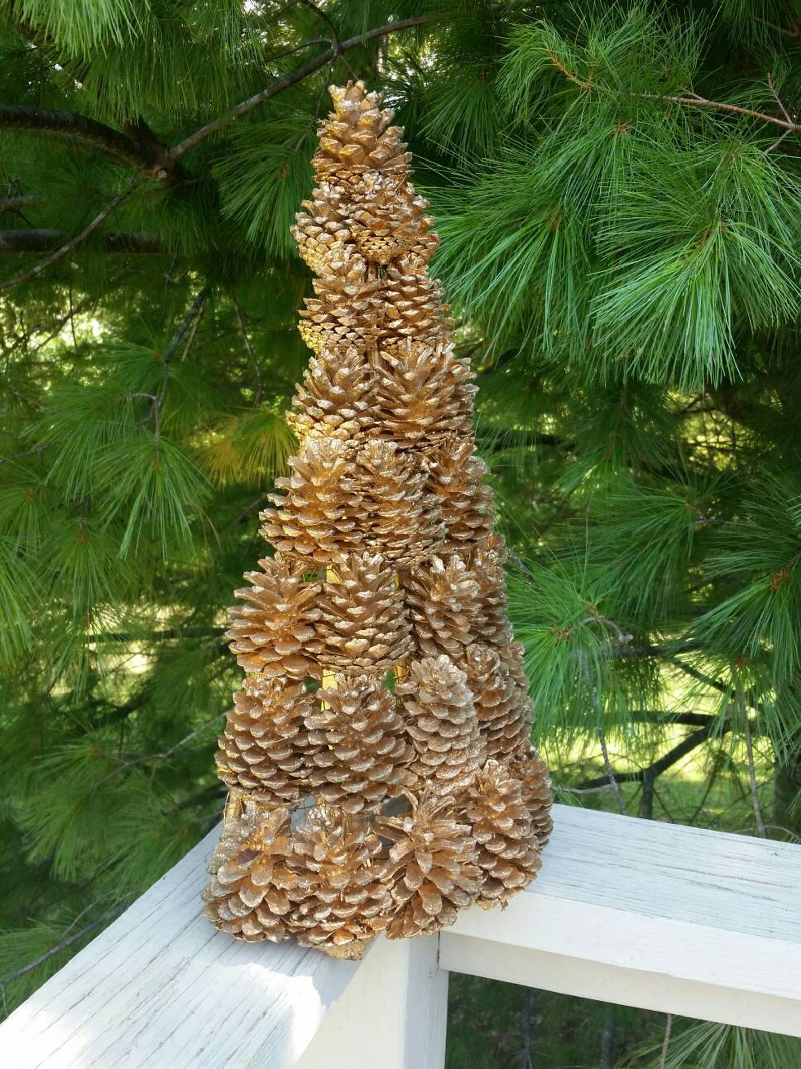 Gold Painted Pinecone Half Tree Tabletop Wall Decor Natural Christmas ...