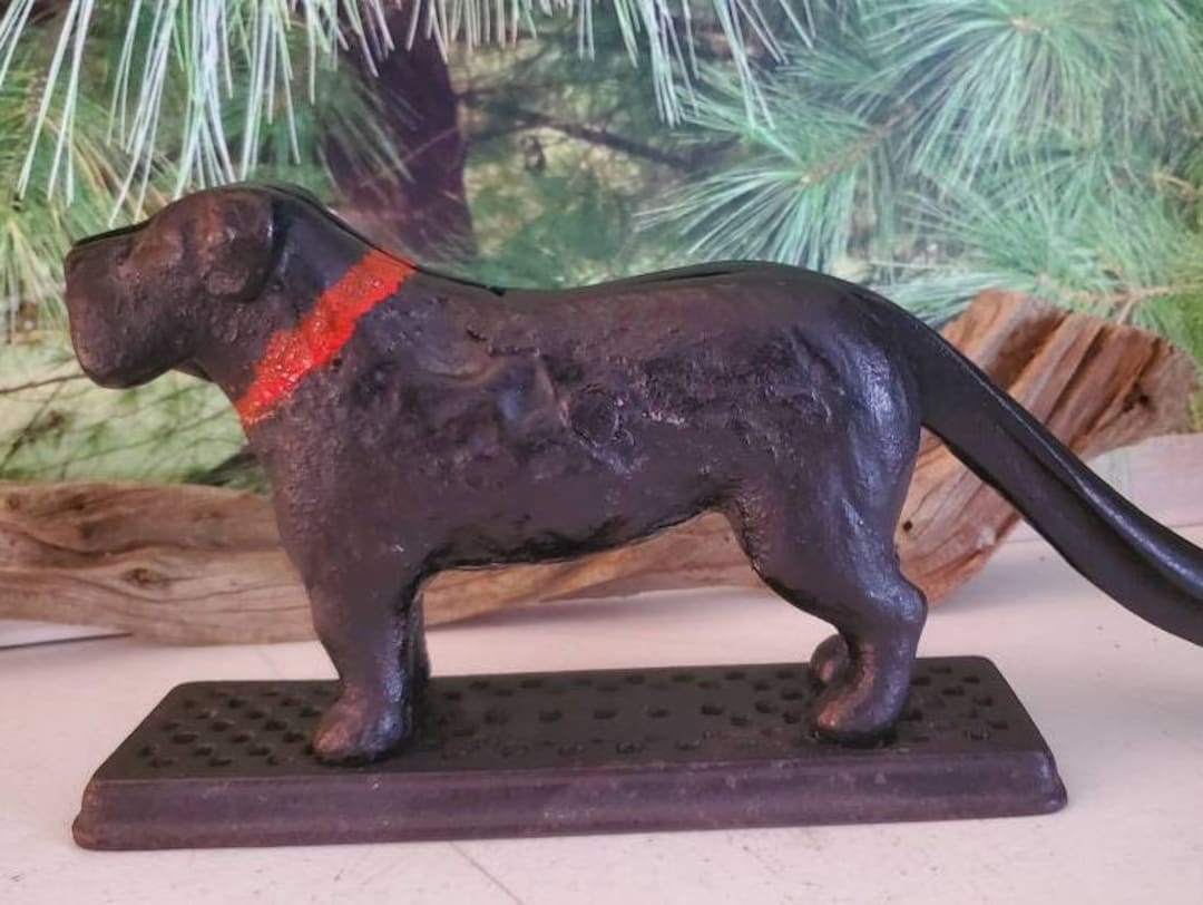 Figural Dog Nutcracker Cast Iron With Hand Painted Red Collar Vintage ...