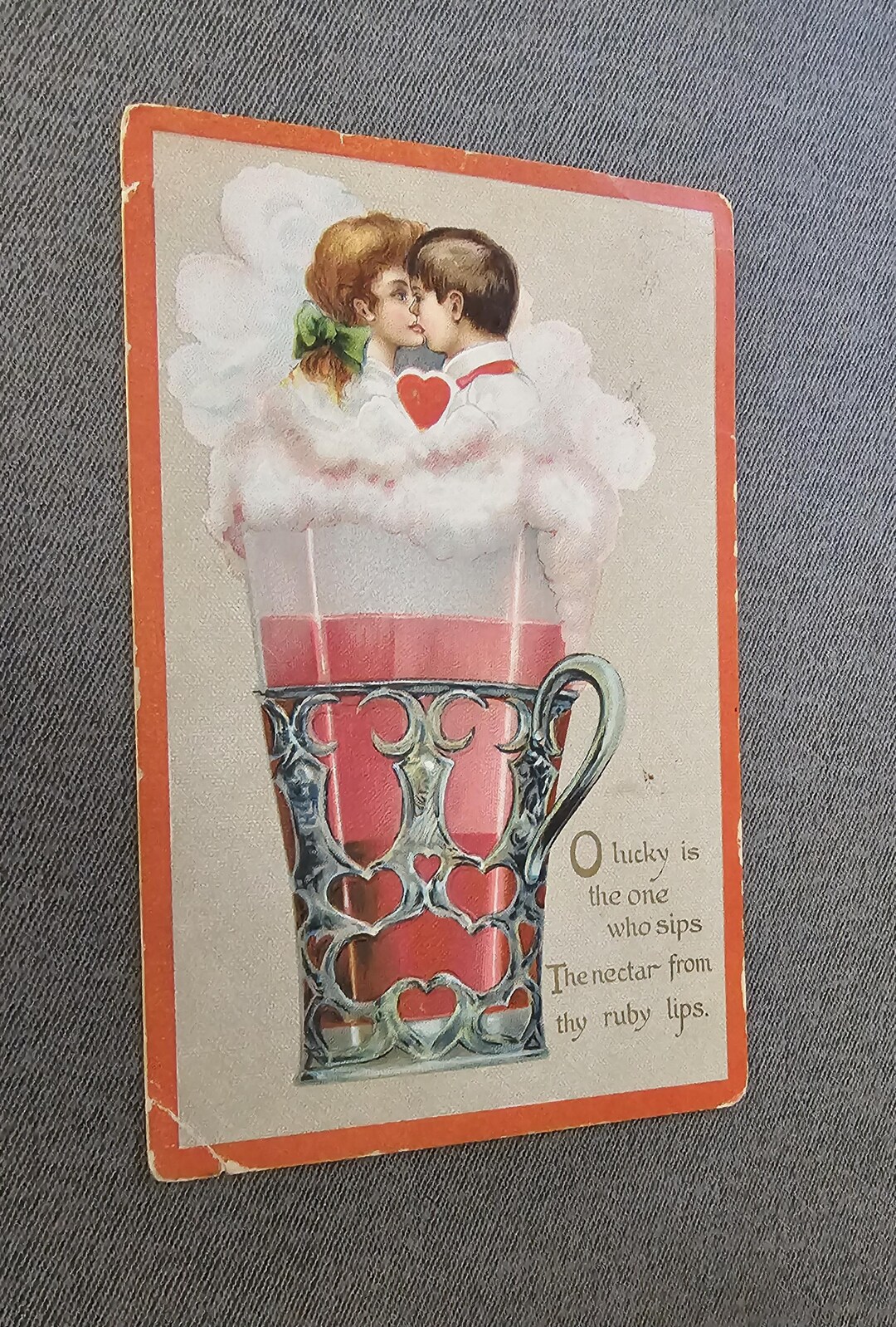 Antique Raphael Tuck Postcard Couple Embracing in Fancy Mug Love ...