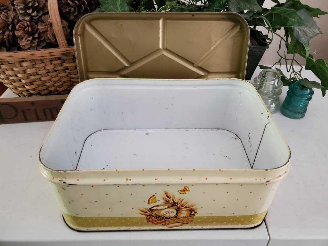Distressed Vintage Beige Gold & Brown Metal Bread Box With - Etsy