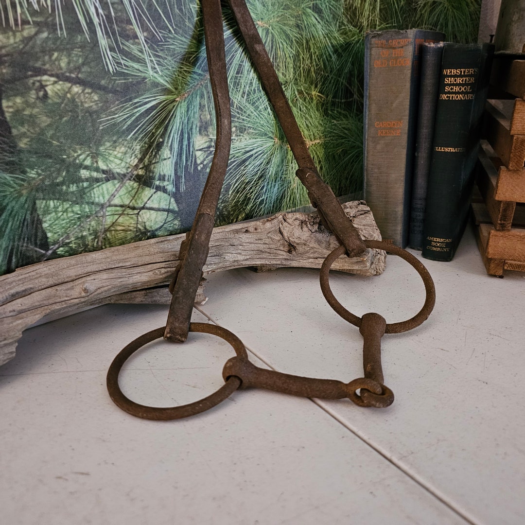 Antique Hand Forged Horse Bit With Large Rings & Some Leather Rusty ...