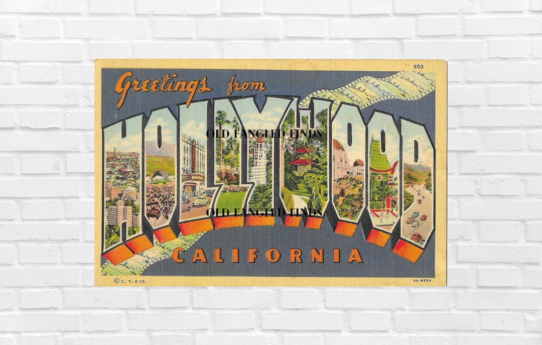 Hollywood California Postcard: 1940s Curt Teich, Big Letters (digital ...