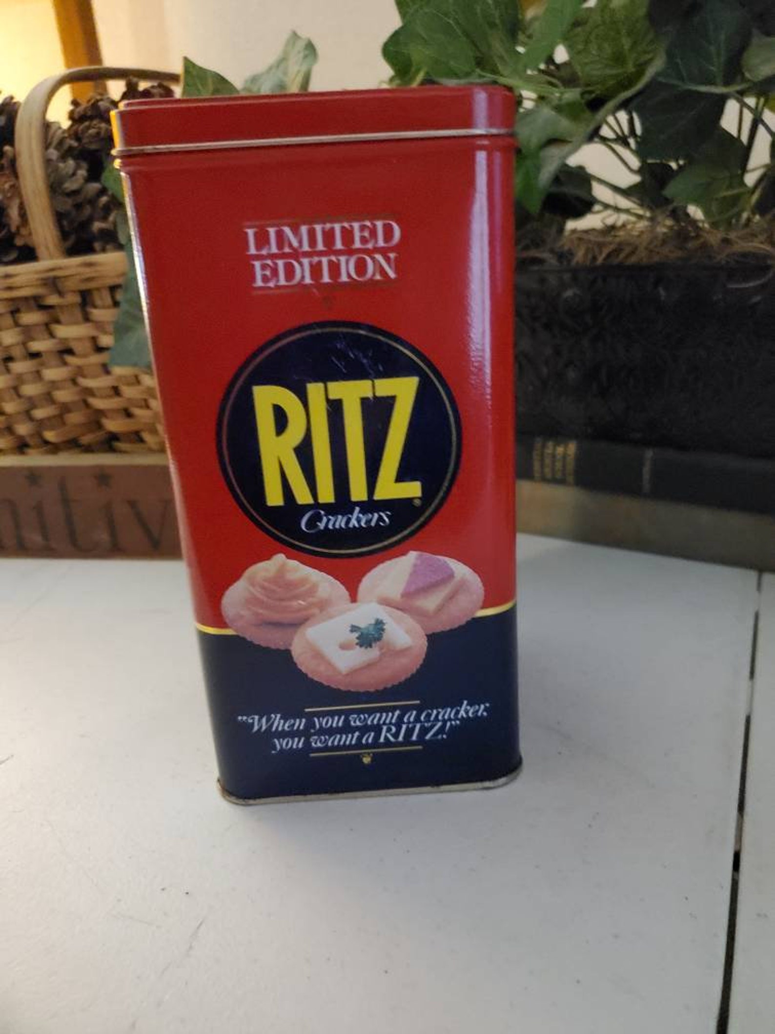 1987 Ritz Cracker Tin Red Yellow & Blue Vintage Cracker Tin Retro ...