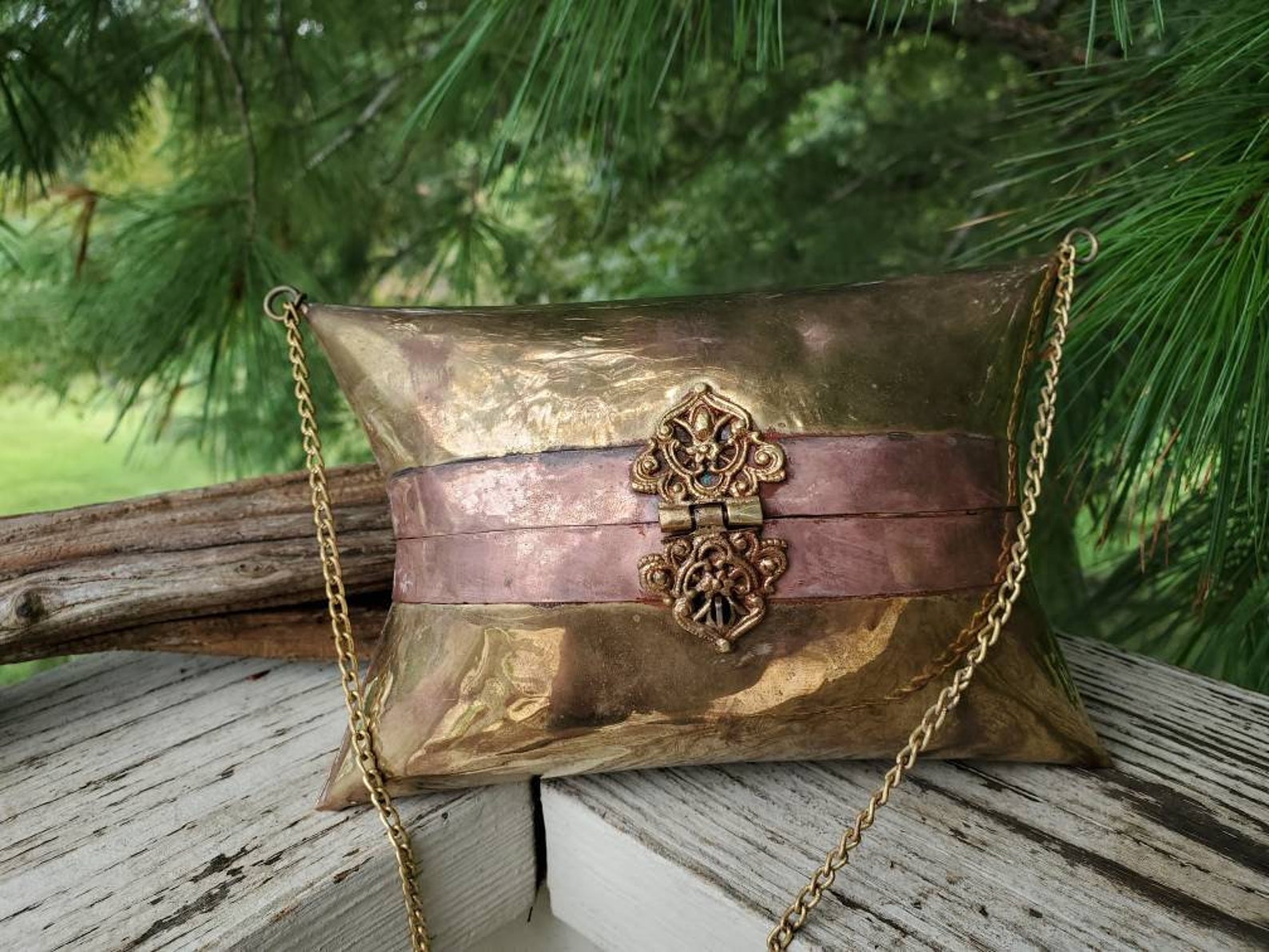 Brass & Copper Pillow Purse Copper/brass Purse With Royal | Etsy
