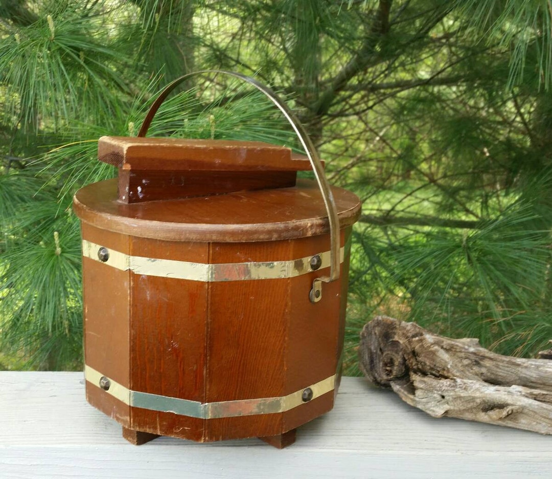 Round Wood Firkin Style Shoe Shine Box 12 Sided Barrel Style With Steel ...