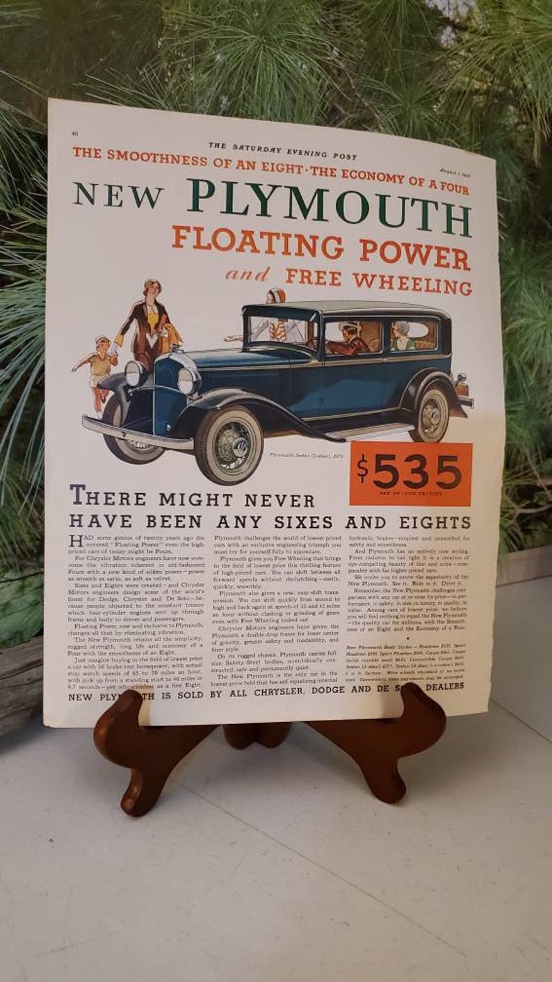 1931 New Plymouth Sedan Ad - Vintage Auto Advertising Art - Etsy