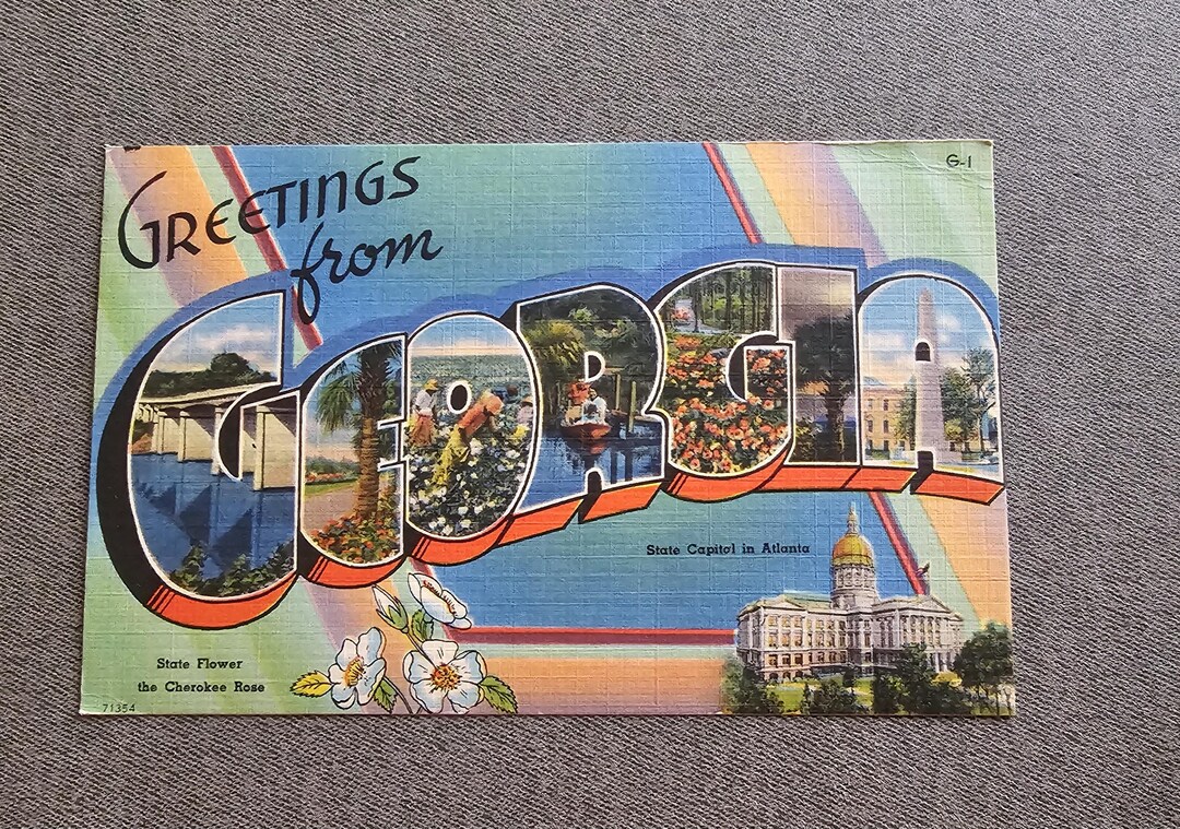 Greetings From GEORGIA Linen Postcard With Large Letters Published by ...