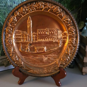 Round Gondola Copper Wall Plate 3D Embossed Italian Canal Scene Vintage ...