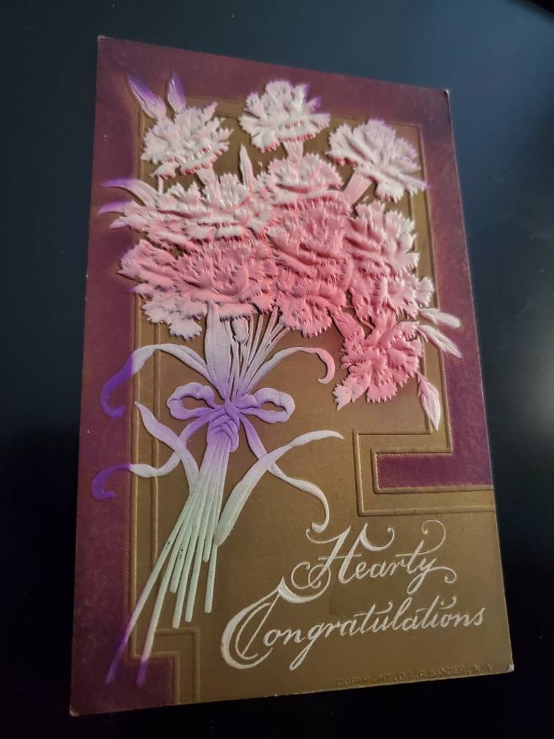 Hearty Congratulations Embossed Postcard With a Bouquet of | Etsy