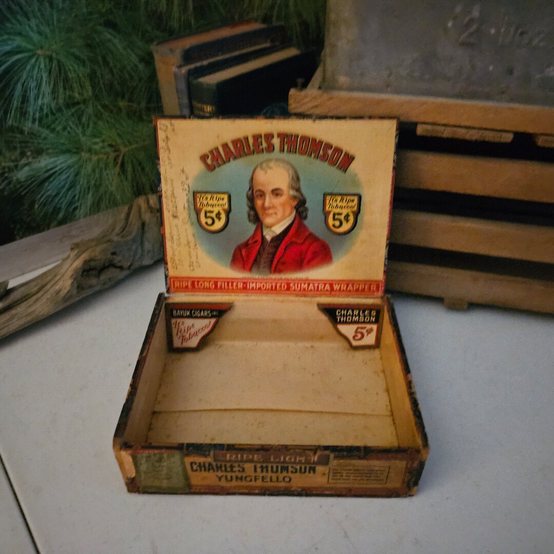 Antique 1920s Charles Thomson 5 Cent Wood & Paper Cigar Box Yungfello ...