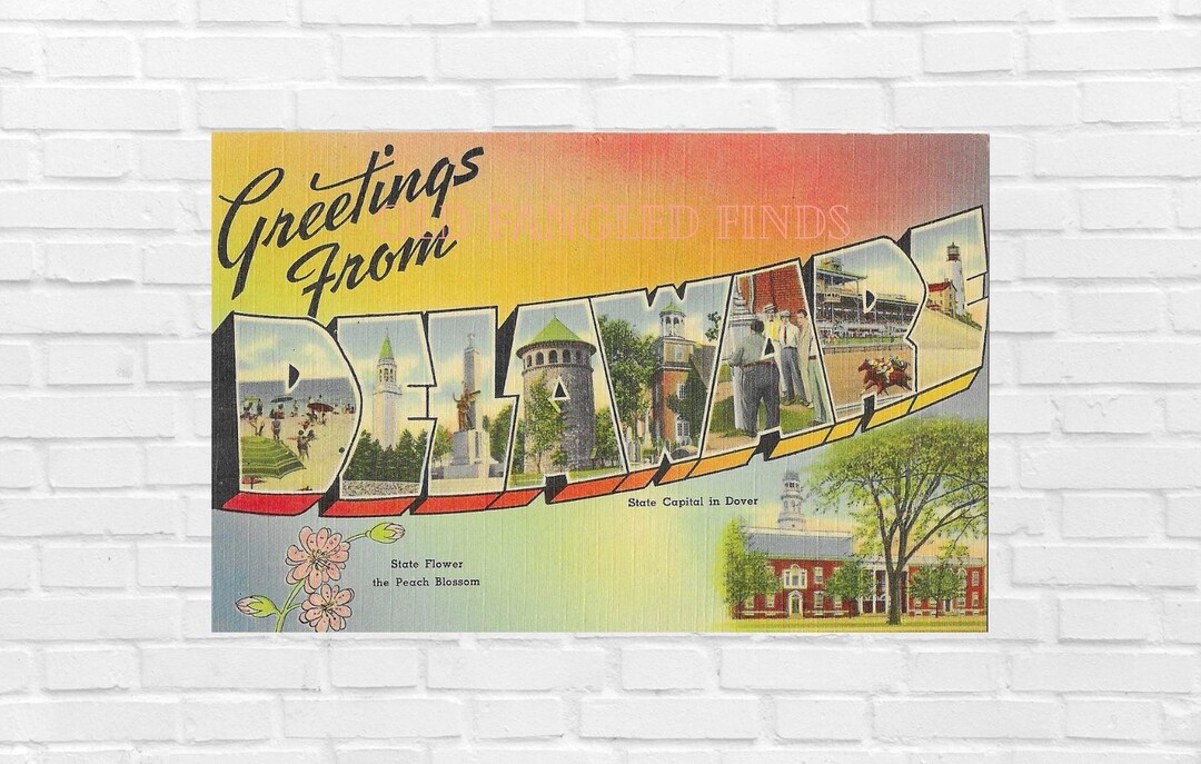 Digital Download Greetings From DELAWARE Postcard Big Letters - Etsy