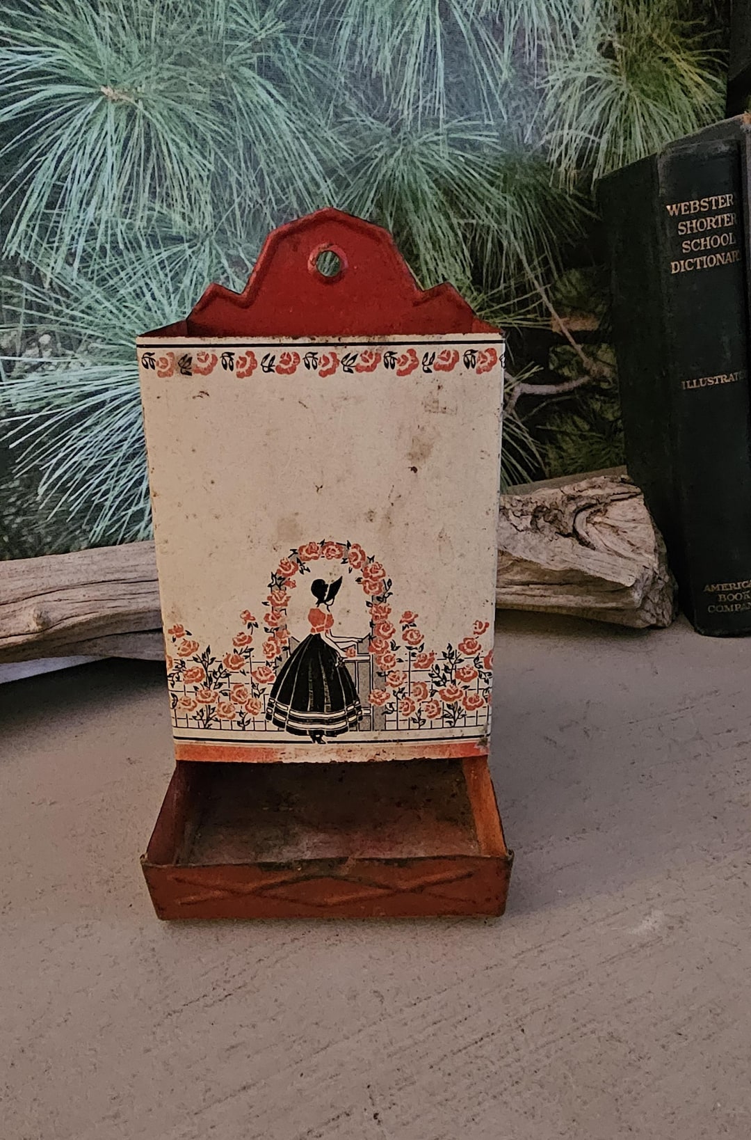 Red Metal Matchbox Holder With Victorian Lady in a Garden Design ...