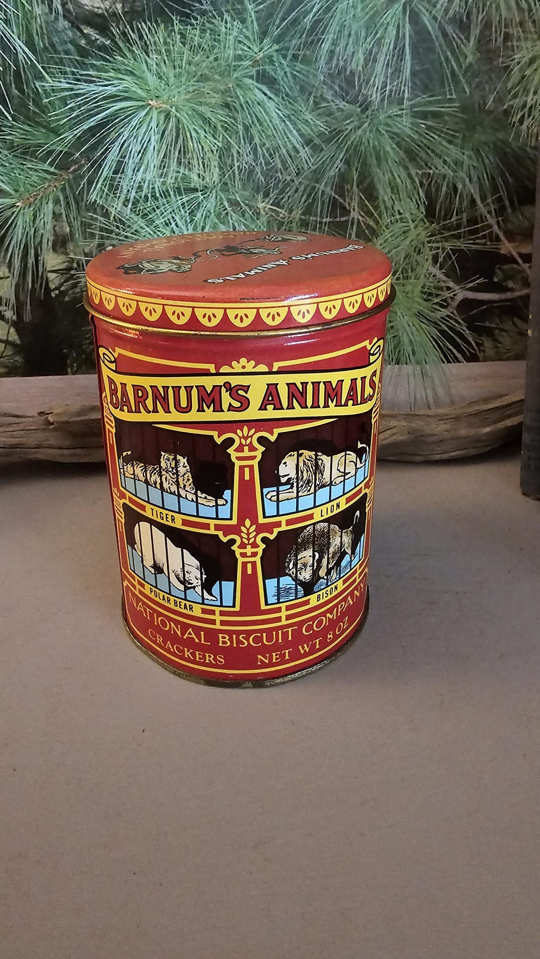 Round Red & Yellow Barnum's Animal Cracker Tin by Nabisco 2002 National ...