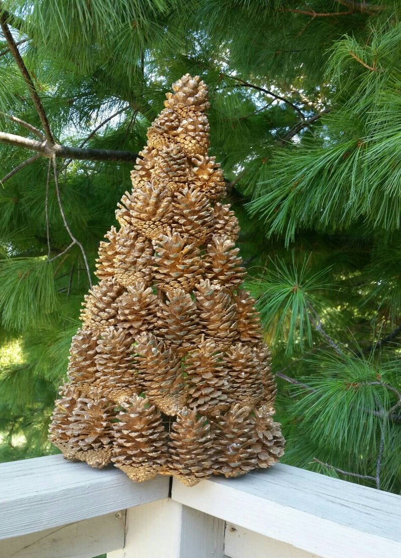 Gold Painted Pinecone Half Tree Tabletop Wall Decor Natural Christmas ...