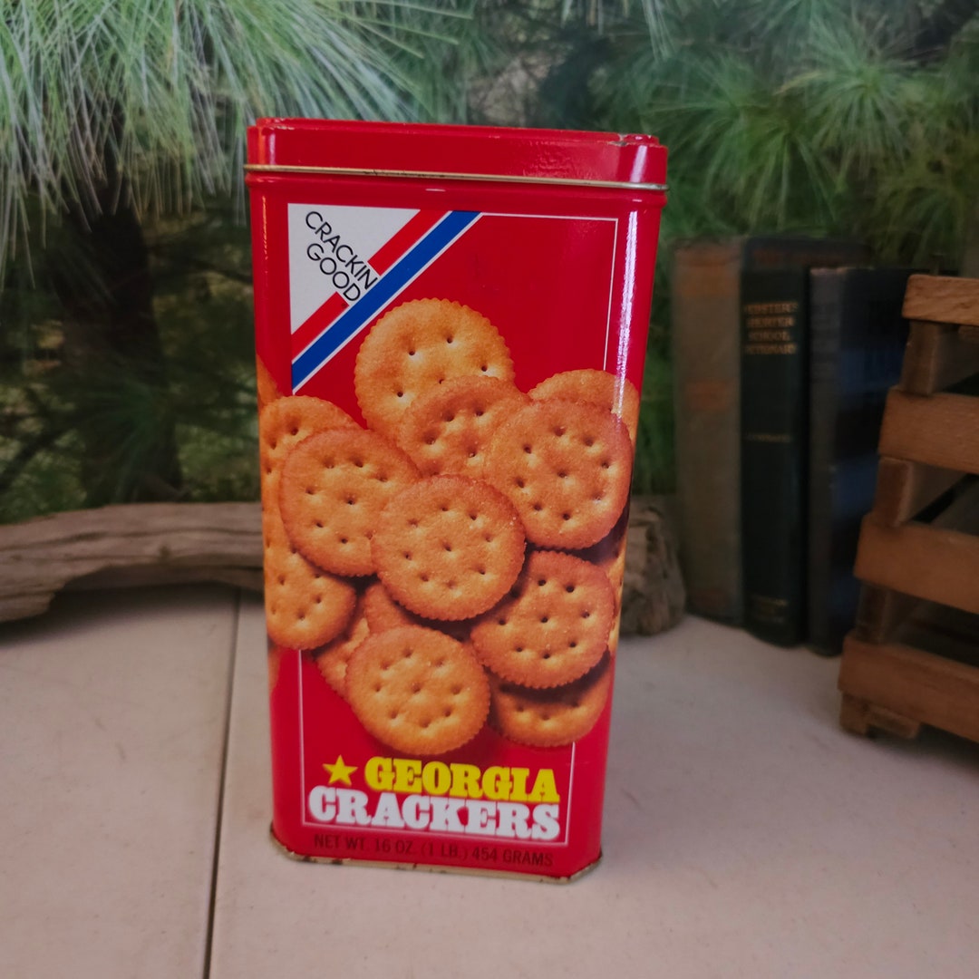 1980s Georgia Crackers Tin Red & Gold Vintage Retro Kitchen Storage 8 1 ...