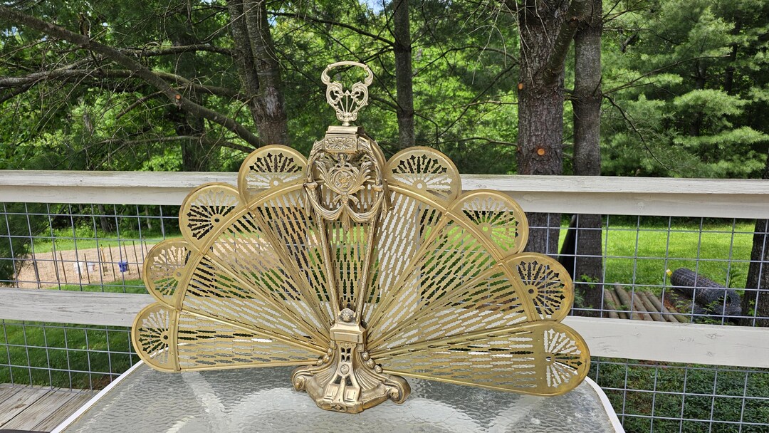 Peacock Style Brass Fanning Fireplace Screen Victorian Lady Flower ...