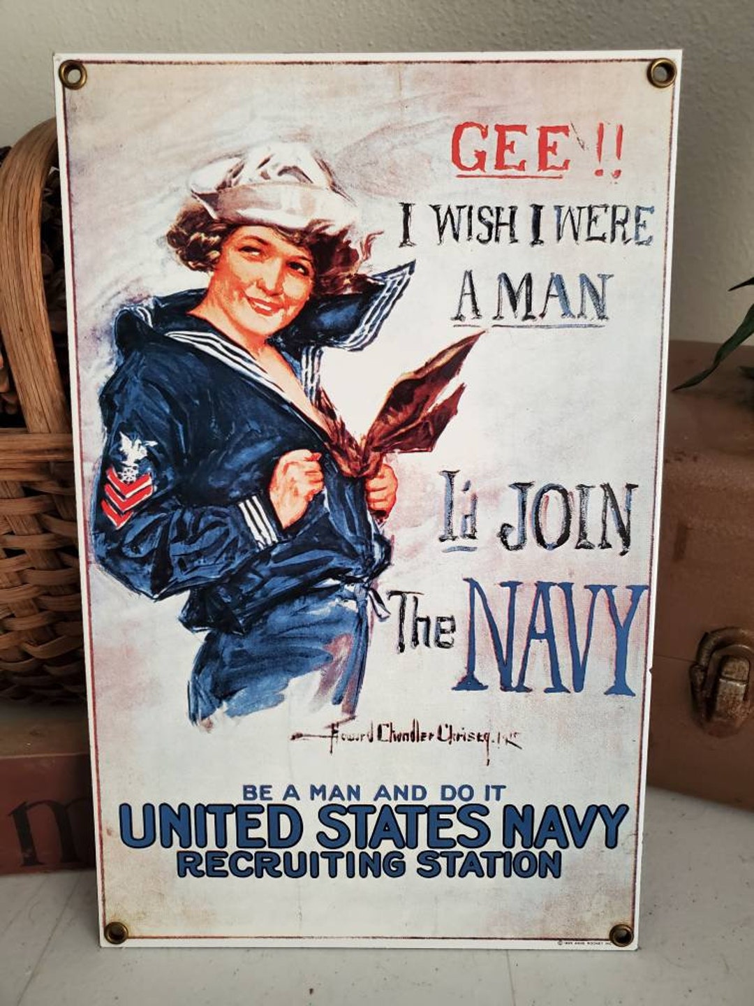Gee I Wish I Were A Man I'd Join the Navy Ande Rooney Sign / Vintage ...