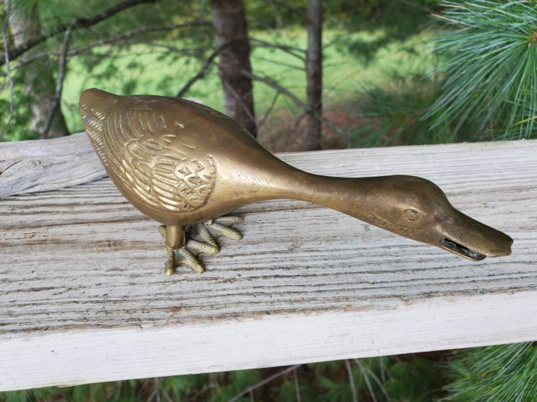 Small Solid Brass Standing Duck Etched Details Distressed Beak / Brass ...
