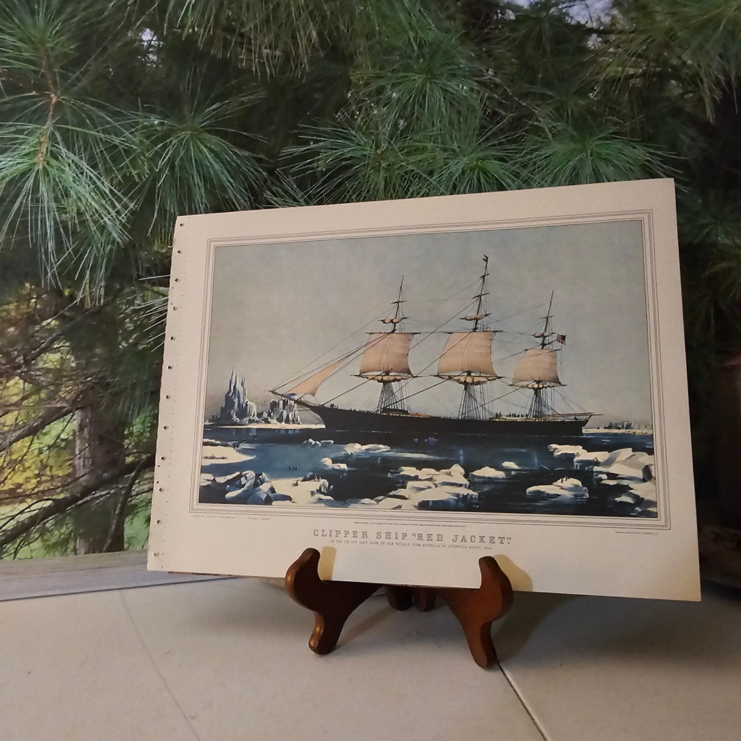 1952 "clipper Ship Red Jacket" Lithograph Currier & Ives Bookplate ...
