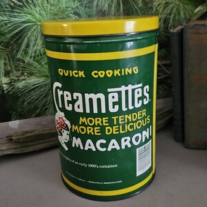 Vintage Creamettes Macaroni 2 LB Tin Green Yellow Nostalgic Collectible ...