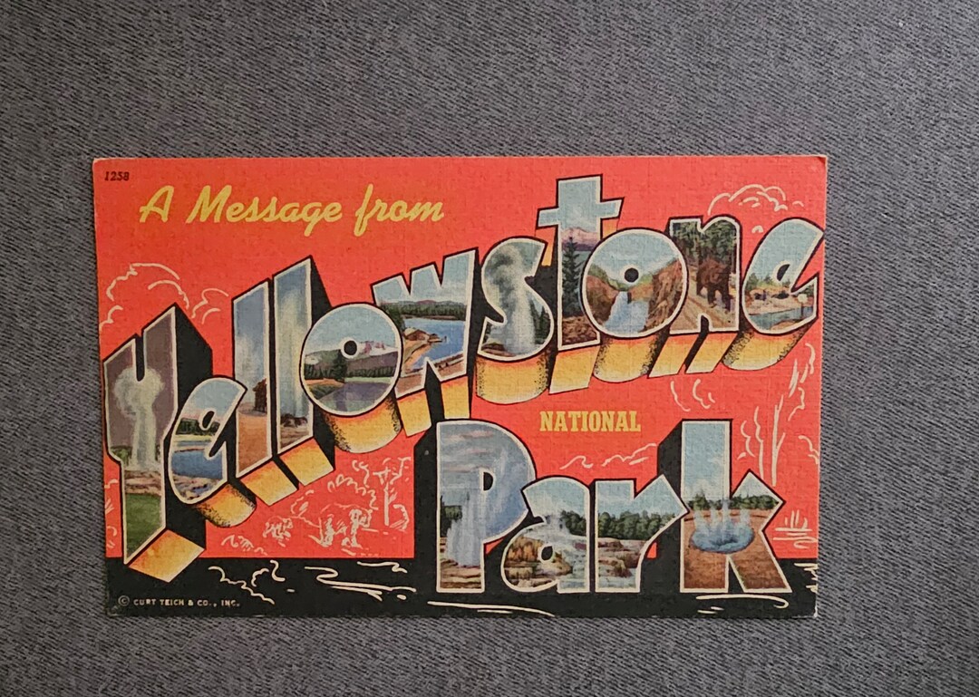 A Message From YELLOWSTONE NATIONAL PARK Linen Postcard With Large ...