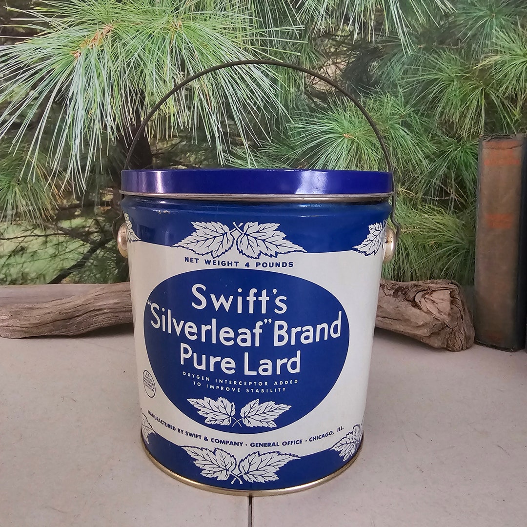 Blue & White Swift's Silverleaf Brand Pure Lard Pail 4 Lb. Can Rustic ...