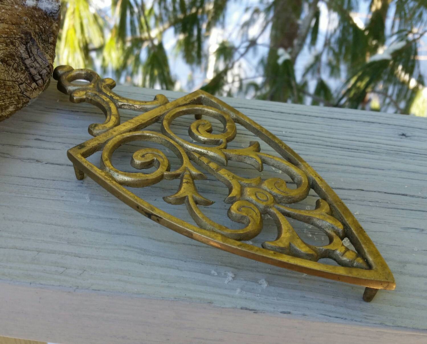 Brass Iron Shaped Trivet With Scrollwork Design Brass Home - Etsy