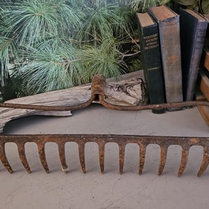 16 Tine Cast Iron Rake Head Rough Rusty Farmhouse Tool Rustic Garden ...