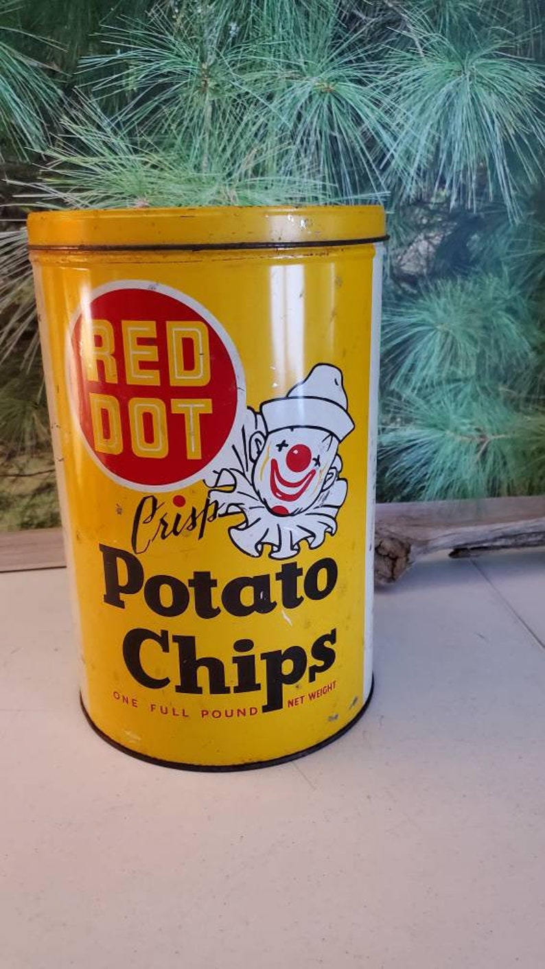 1950s Red Dot Potato Chip Tin Vintage Empty Yellow, Red, White & Black ...