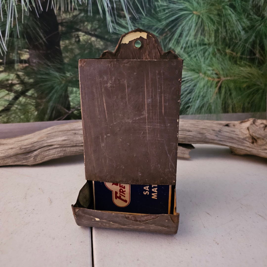 Cross Hatch Front Distressed Metal Matchbox Holder With Empty Fire ...