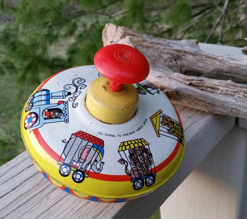 Vintage Ohio Art Metal Spinning Top With Circus Train Graphics - Etsy