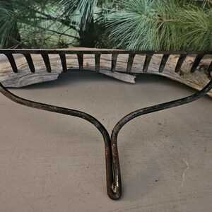 14 Rounded Tine Cast Iron Rake Head Handle Top Distressed Black Paint ...